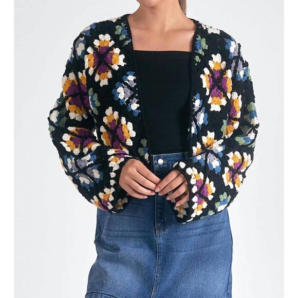 Elan | Sweaters | New Elan Daisy Crochet Sweater Cardigan In Black ...